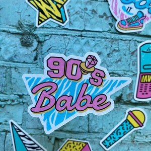 Pack of 9 Waterproof Vinyl Holographic Vintage 90s Themed Stickers ...