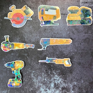 Pack of 7 Waterproof Vinyl Power Tool Stickers, Construction Hard Hat ...