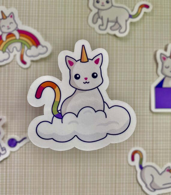 Pack of 6 Waterproof Vinyl Cute Unicorn Cat Stickers Rainbow - Etsy