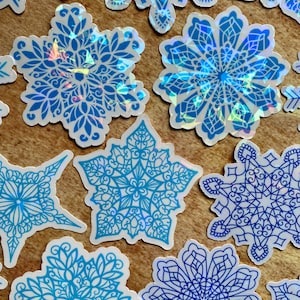 Pack of 5 Waterproof Vinyl Snowflake Stickers, Christmas Winter Sticker ...