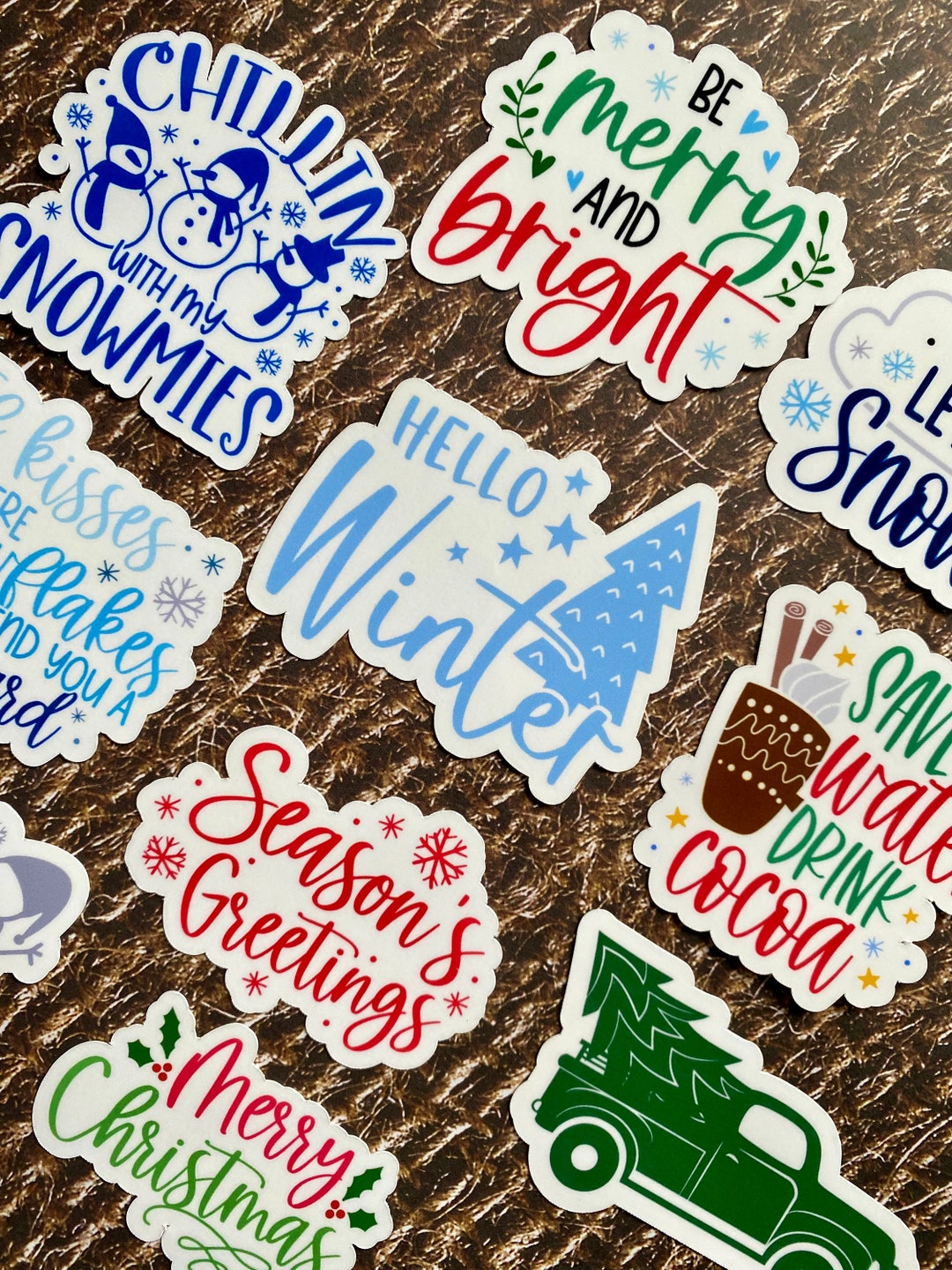 Pack of 10 Waterproof Vinyl Christmas Stickers, Seasonal Holiday Winter ...