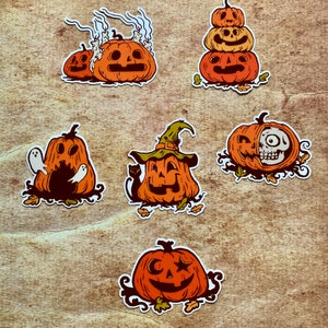 Pack of 6 Waterproof Vinyl Spooky Pumpkins Stickers, Vintage Pumpkins ...