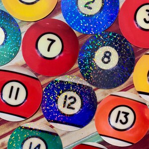 Pack of 15 Waterproof Vinyl Vintage Billiard Ball Stickers, Retro Pool ...