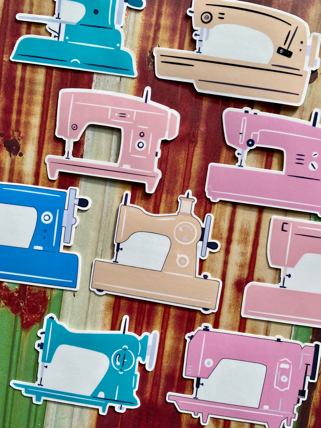 Pack of 10 Waterproof Vinyl Vintage Sewing Machine Stickers, Retro ...
