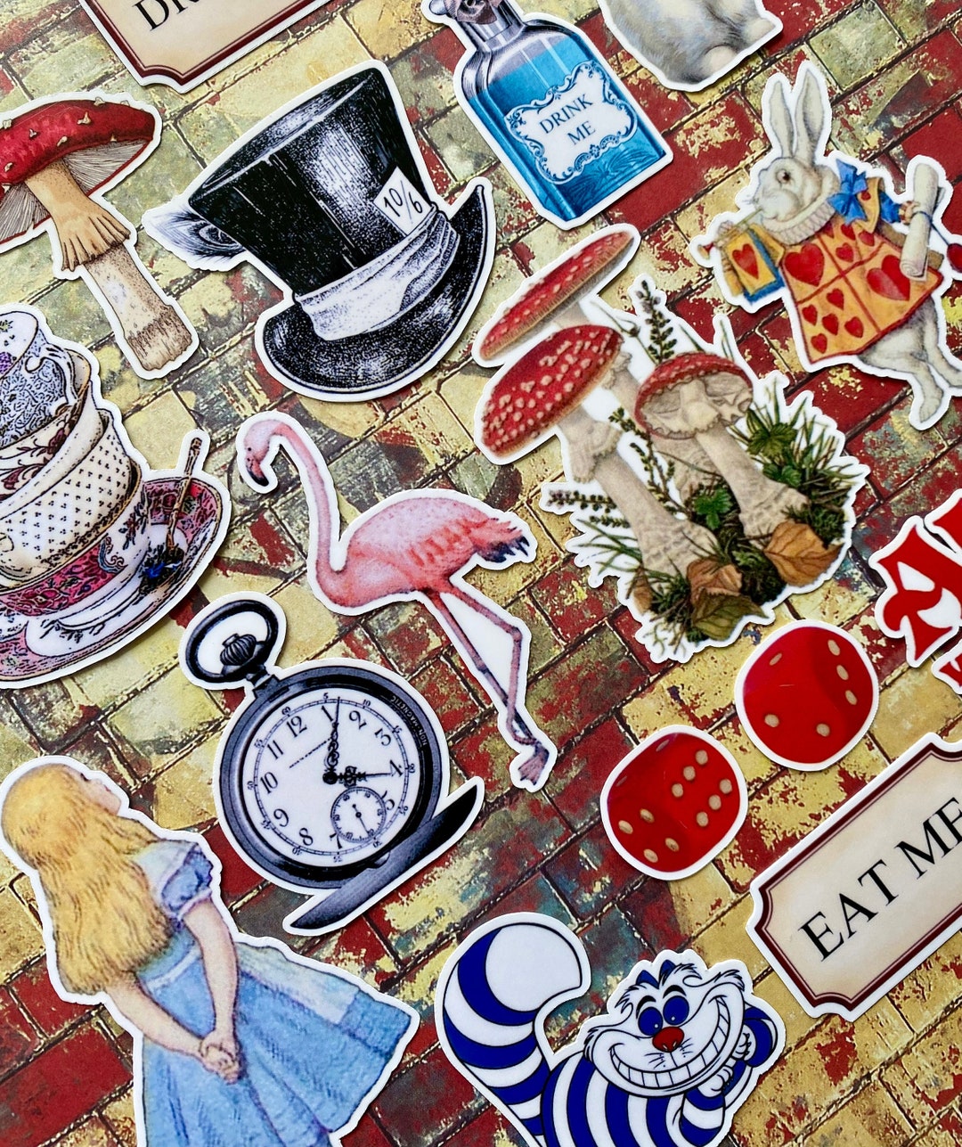 Pack of 19 Waterproof Vinyl Alice in Wonderland Stickers, Vintage Alice ...
