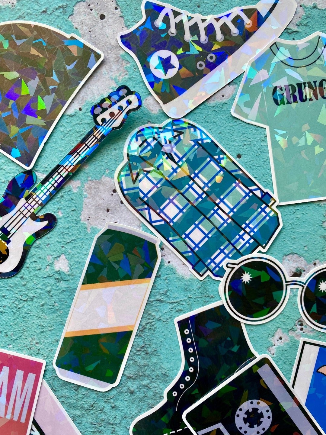 Pack of 12 Waterproof Vinyl American Grunge Stickers, Grunge Music 90s ...