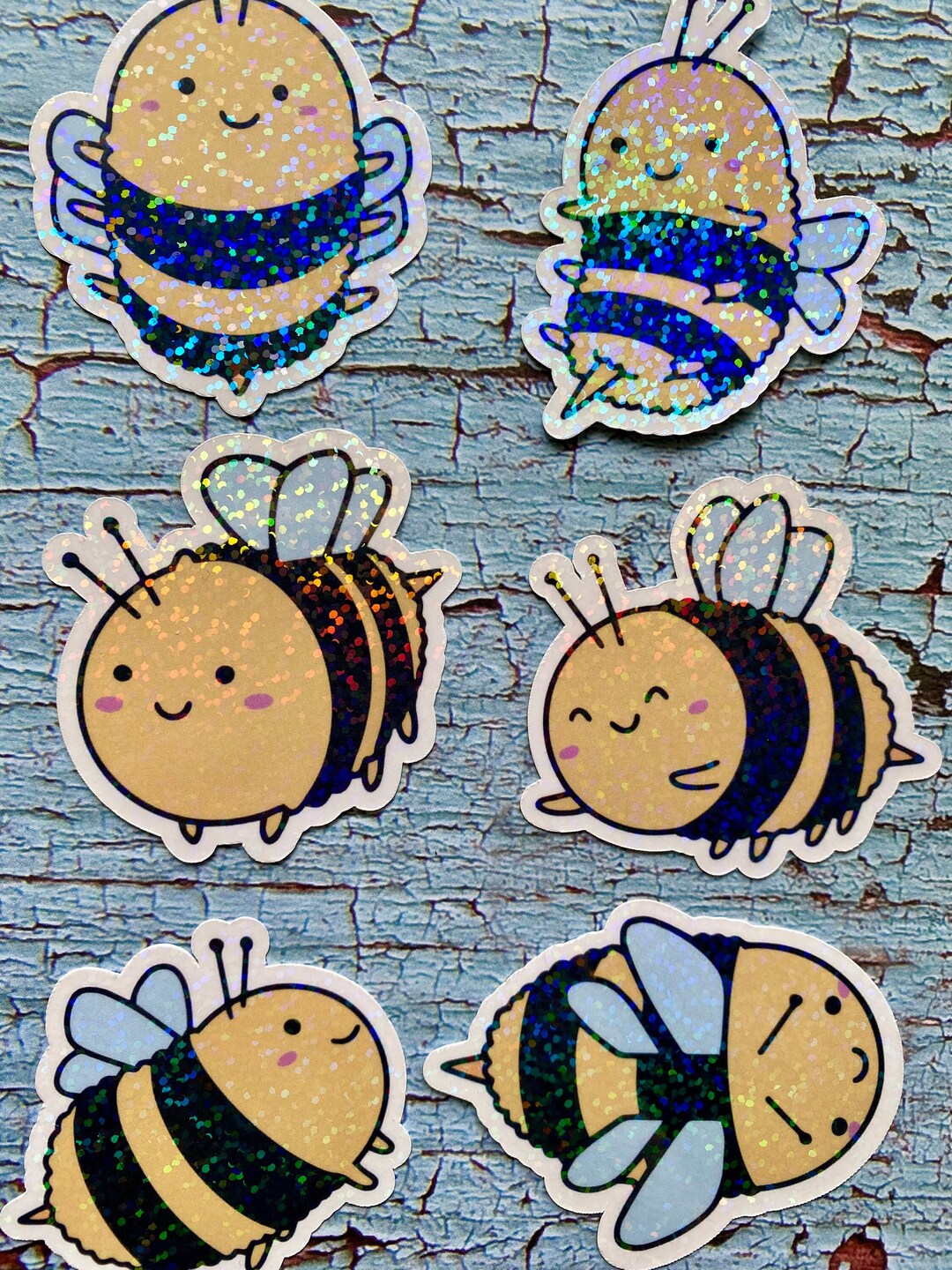 Pack of 6 Waterproof Vinyl Holographic Bumble Bee Stickers, Cute Bumble ...
