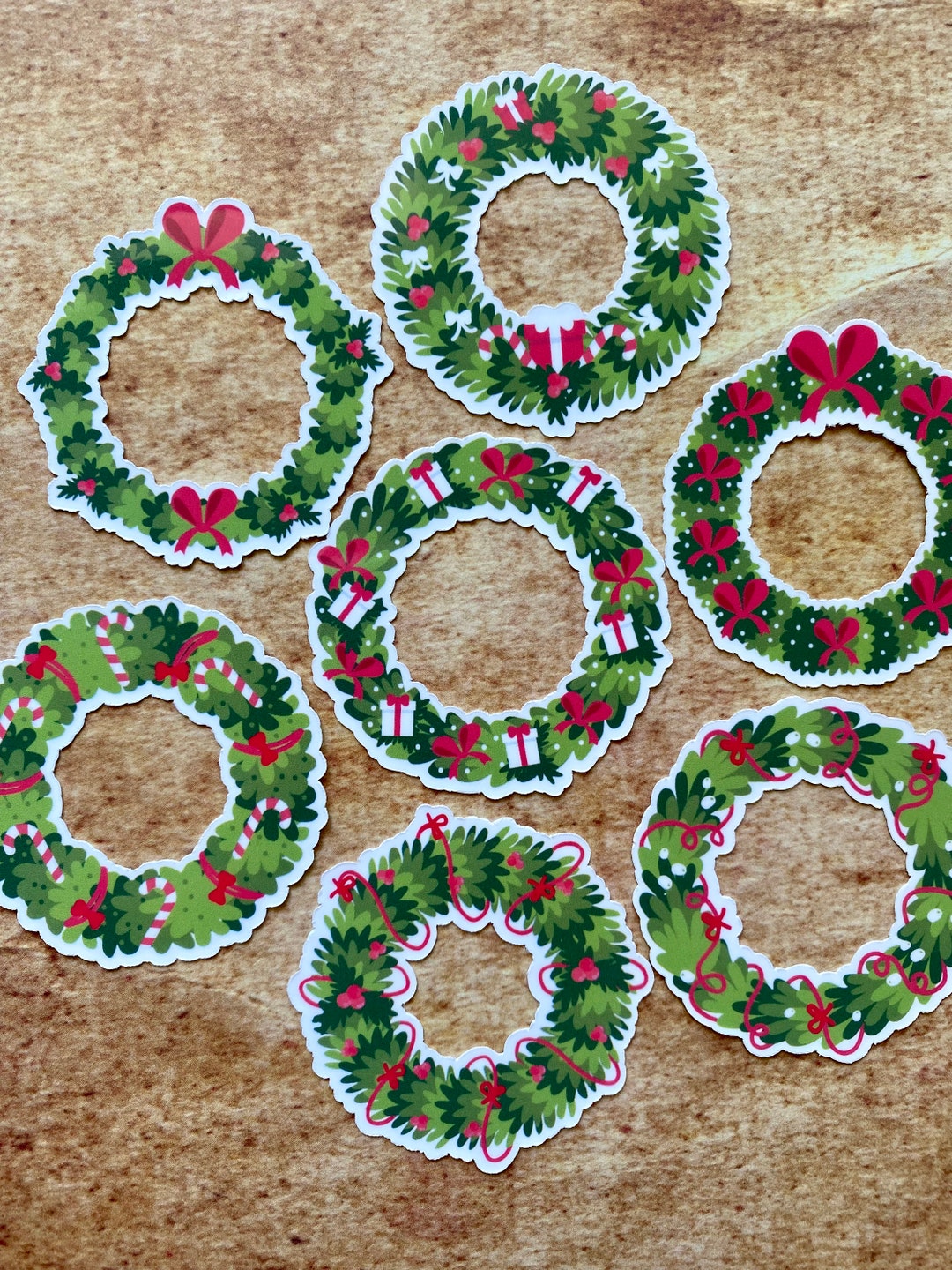 Pack of 7 Waterproof Vinyl Christmas Wreath Stickers, Christmas Wreaths ...