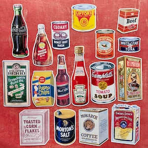 Pack of 17 Waterproof Vinyl Vintage Food Stickers, Retro Food Sticker ...