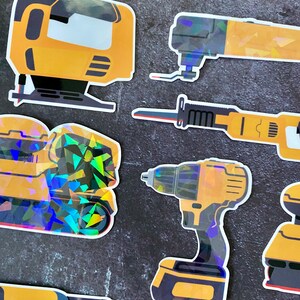 Pack of 7 Waterproof Vinyl Power Tool Stickers, Construction Hard Hat ...