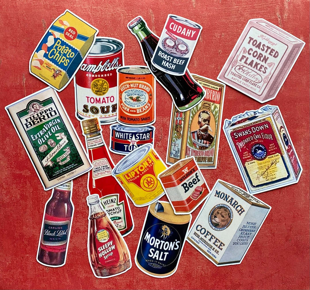 Pack of 17 Waterproof Vinyl Vintage Food Stickers, Retro Food Sticker ...