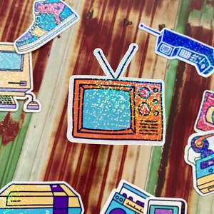 Pack of 11 Waterproof Vinyl Holographic 80s Themed Stickers, Retro ...