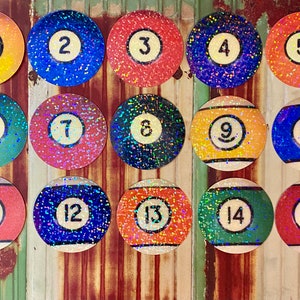 Pack of 15 Waterproof Vinyl Vintage Billiard Ball Stickers, Retro Pool ...