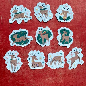 Pack of 10 Waterproof Vinyl Vintage Reindeer Stickers, Retro Christmas ...