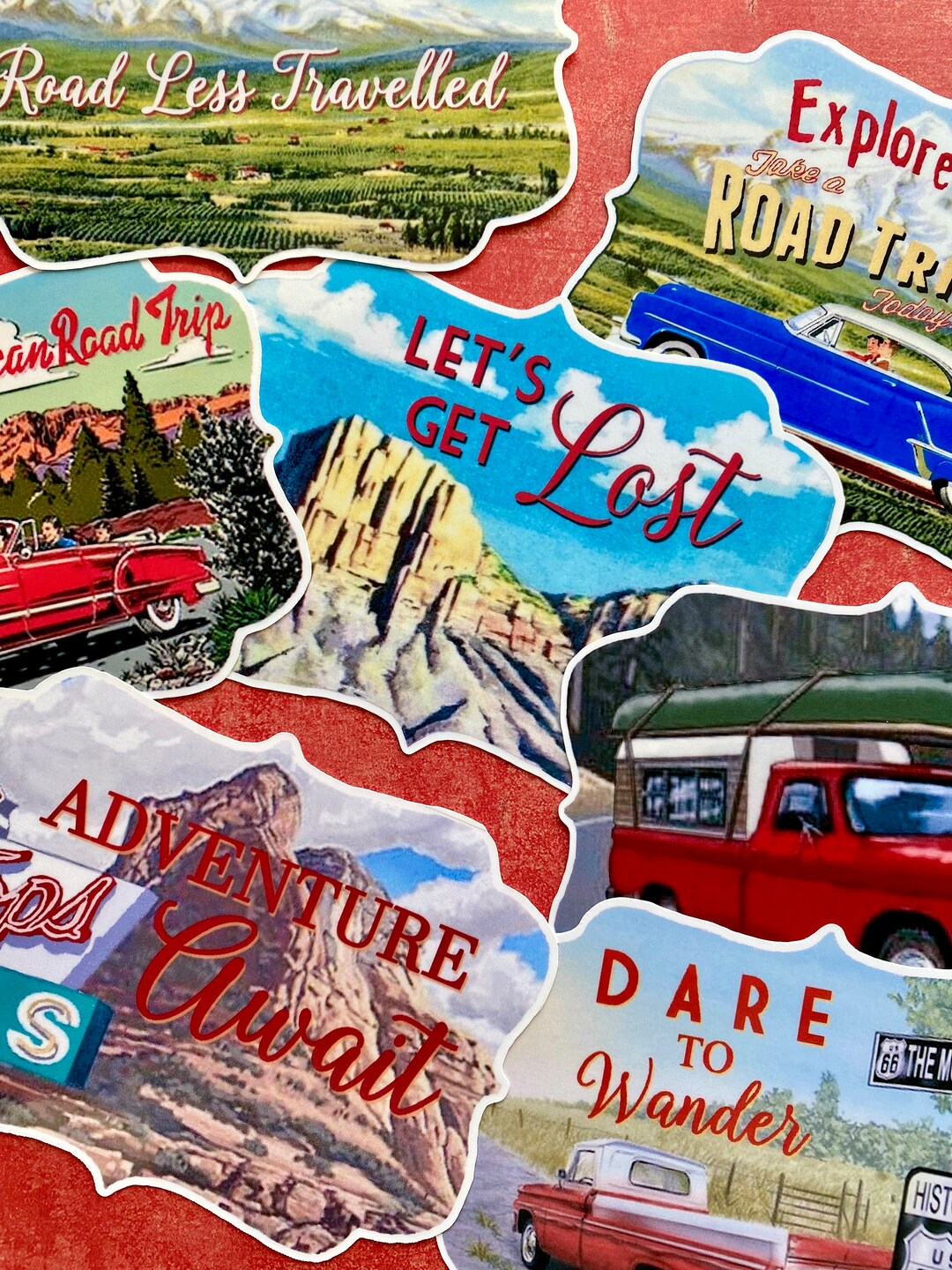 Pack of 7 Waterproof Vinyl Vintage Travel Stickers, Retro Car Travel ...