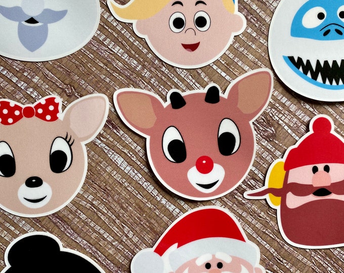Pack of 8 Waterproof Vinyl Rudolph Stickers, Retro Vintage Christmas ...