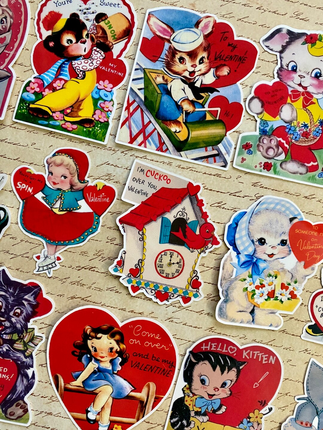 Pack of 15 Waterproof Vinyl Vintage Valentine Stickers, Retro ...