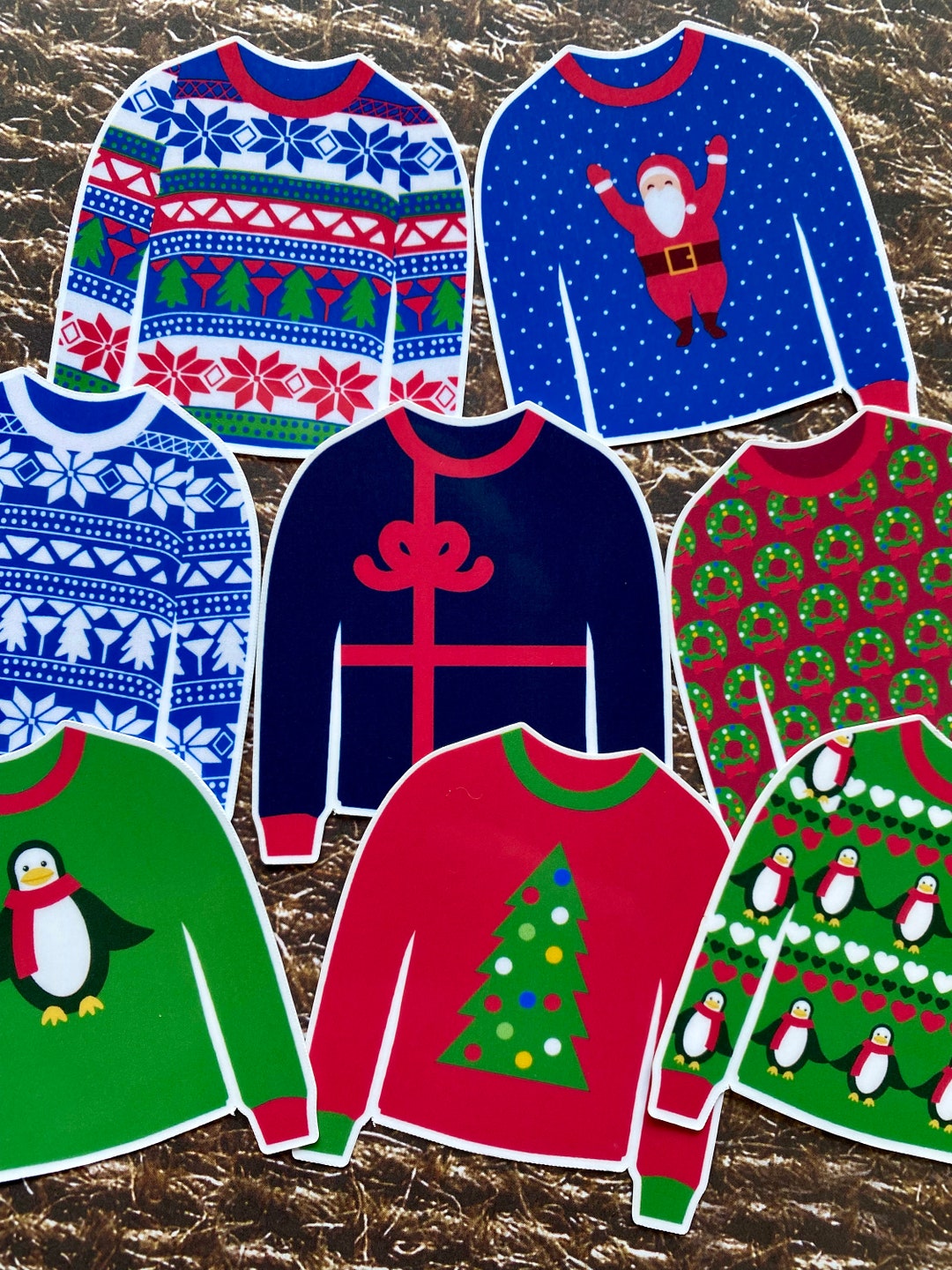 Pack of 8 Waterproof Vinyl Christmas Sweater Stickers, Ugly Christmas ...