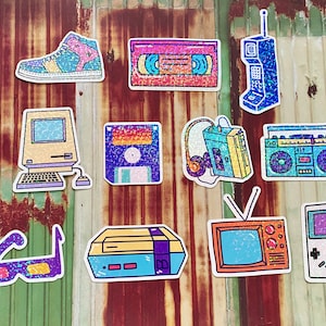 Pack of 11 Waterproof Vinyl Holographic 80s Themed Stickers, Retro ...