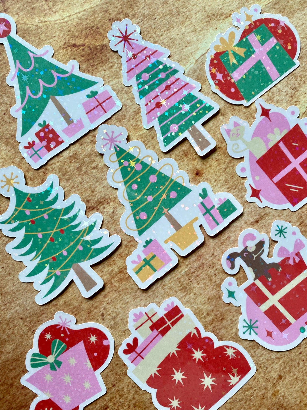 Pack of 10 Waterproof Vinyl Christmas Stickers, Mid Century Modern ...