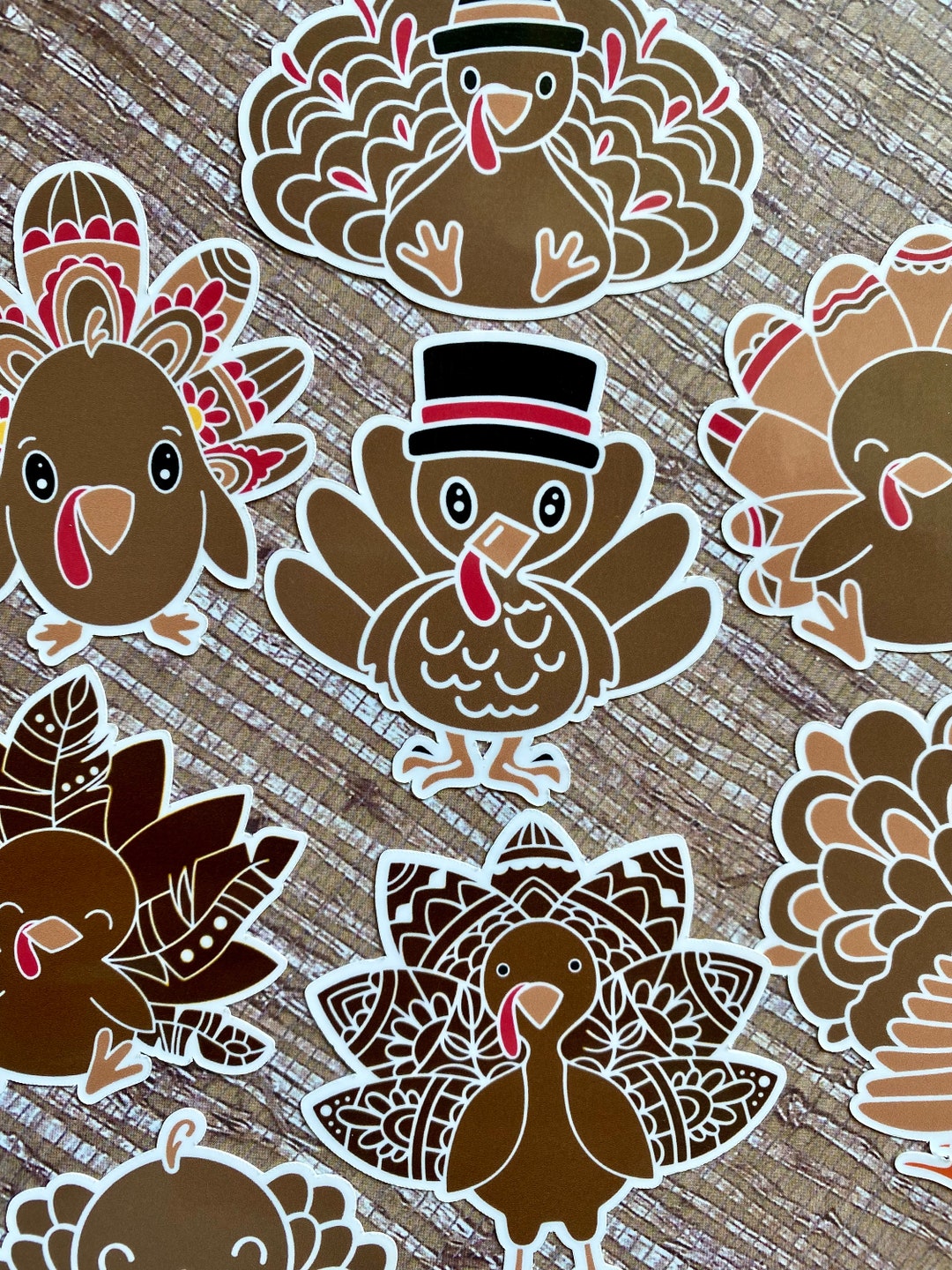 Pack of 8 Waterproof Vinyl Turkey Stickers, Cute Thanksgiving Sticker ...