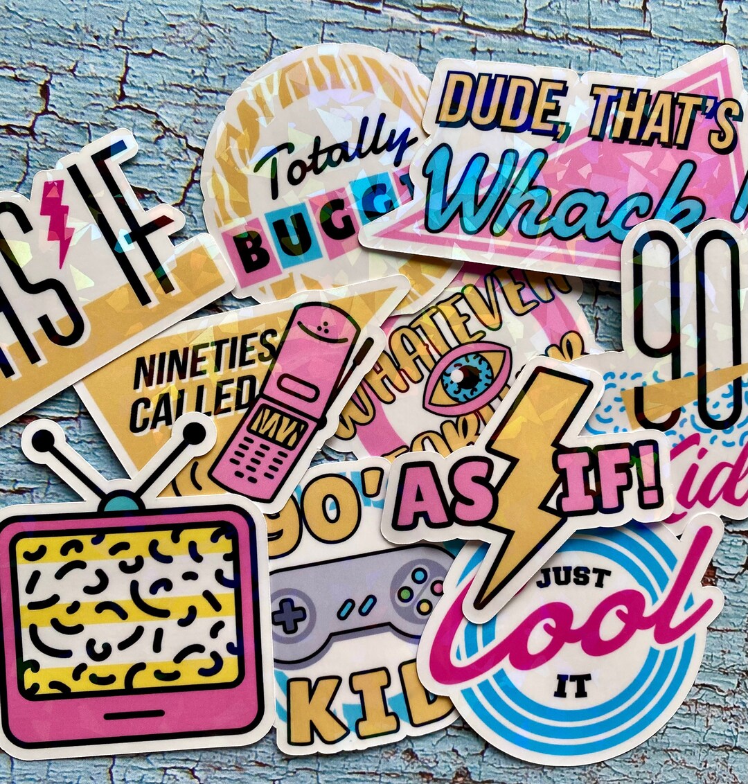 Pack of 10 Waterproof Vinyl Vintage 90s Themed Stickers, Holographic ...