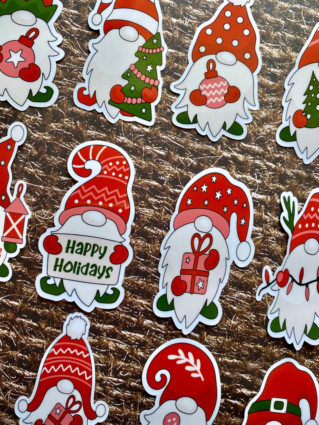 Pack of 12 Waterproof Vinyl Cute Christmas Gnome Stickers, Holiday ...