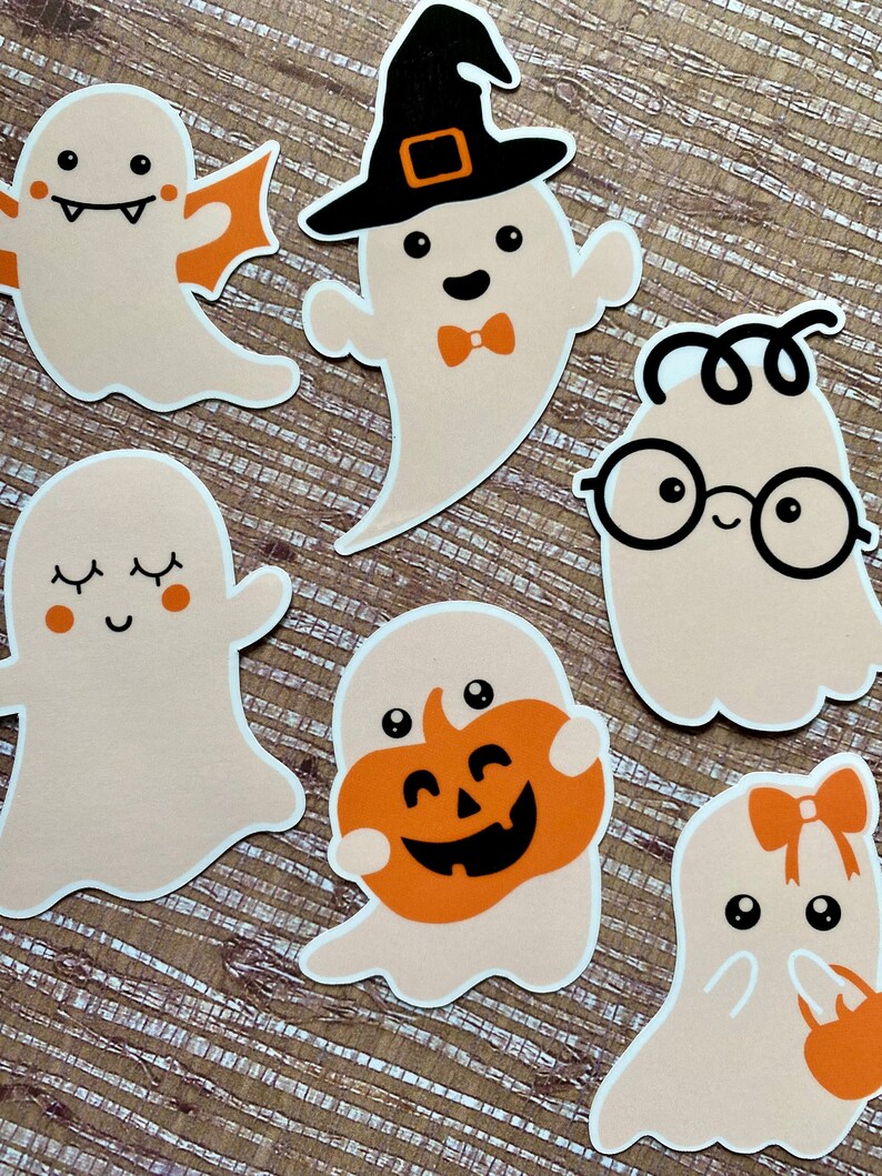 Pack of 6 Waterproof Vinyl Ghost Stickers Cute Halloween - Etsy