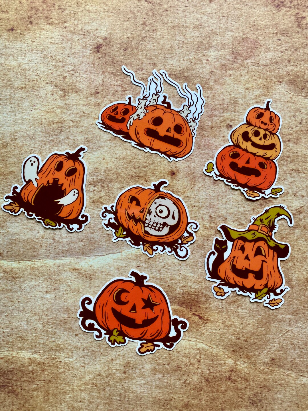 Pack of 6 Waterproof Vinyl Spooky Pumpkins Stickers, Vintage Pumpkins ...