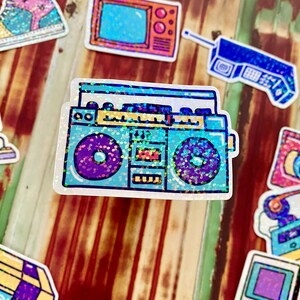 Pack of 11 Waterproof Vinyl Holographic 80s Themed Stickers, Retro ...