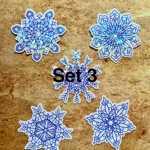 Pack of 5 Waterproof Vinyl Snowflake Stickers, Christmas Winter Sticker ...
