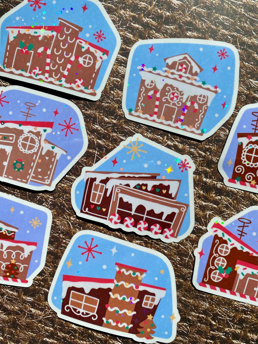 Pack of 8 Waterproof Vinyl Mid Century Modern Gingerbread Houses ...