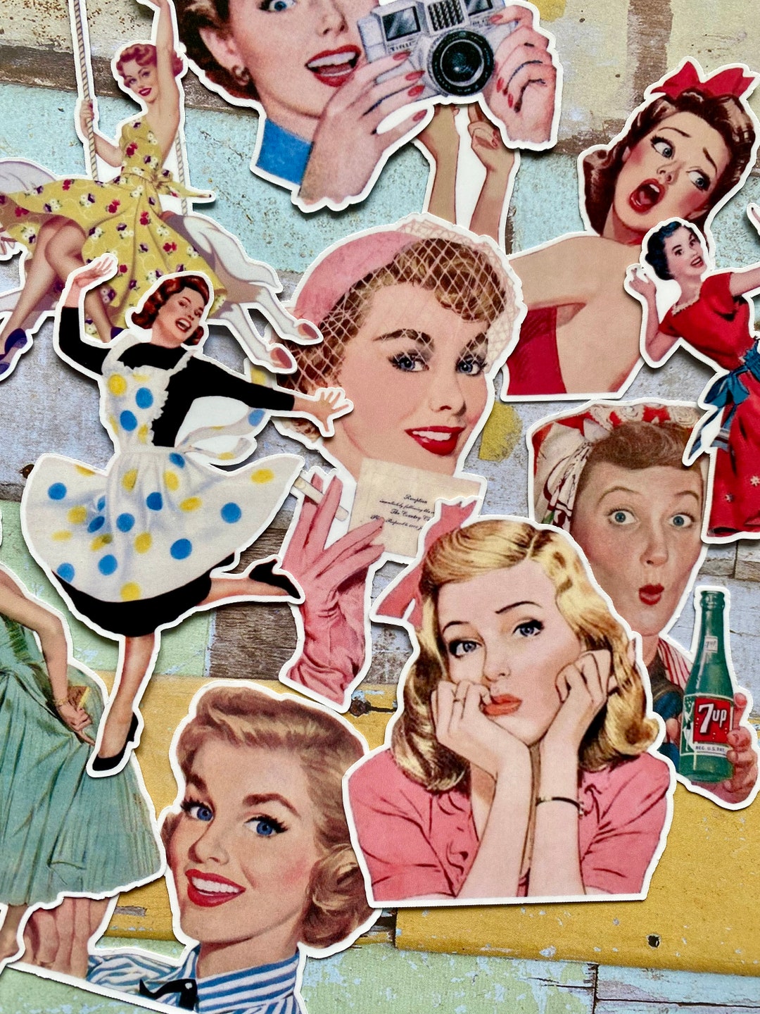 Pack of 10 Waterproof Vinyl Vintage Women Stickers, Retro Housewife ...