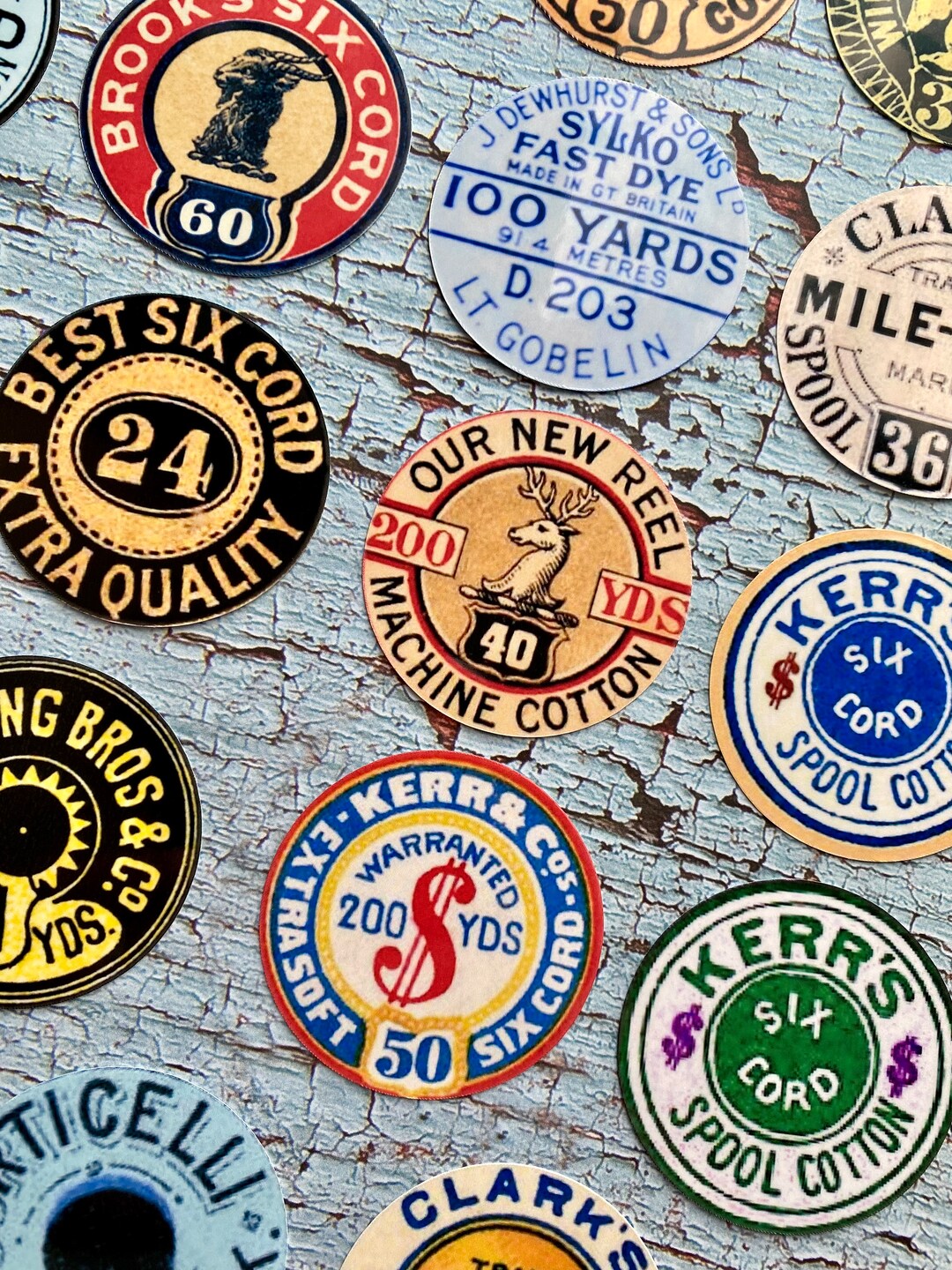 Pack of 22 Waterproof Vinyl Vintage Spool Stickers, Retro Antique ...