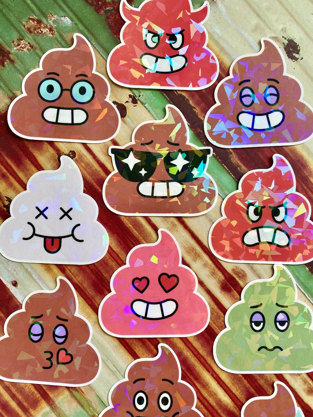 Pack of 11 Waterproof Vinyl Poop Emoji Stickers, Cute Funny Emoji Sticker Pack Decor Gifts ...
