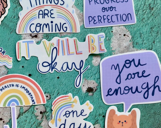 Pack of 10 Waterproof Vinyl Positivity Stickers, Mental Health ...