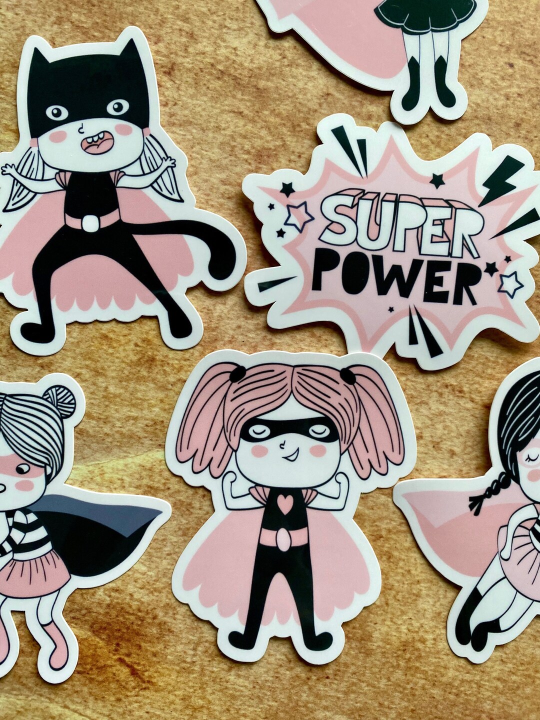 Pack of 6 Waterproof Vinyl Super Girl Stickers, Super Hero Cute Girl ...