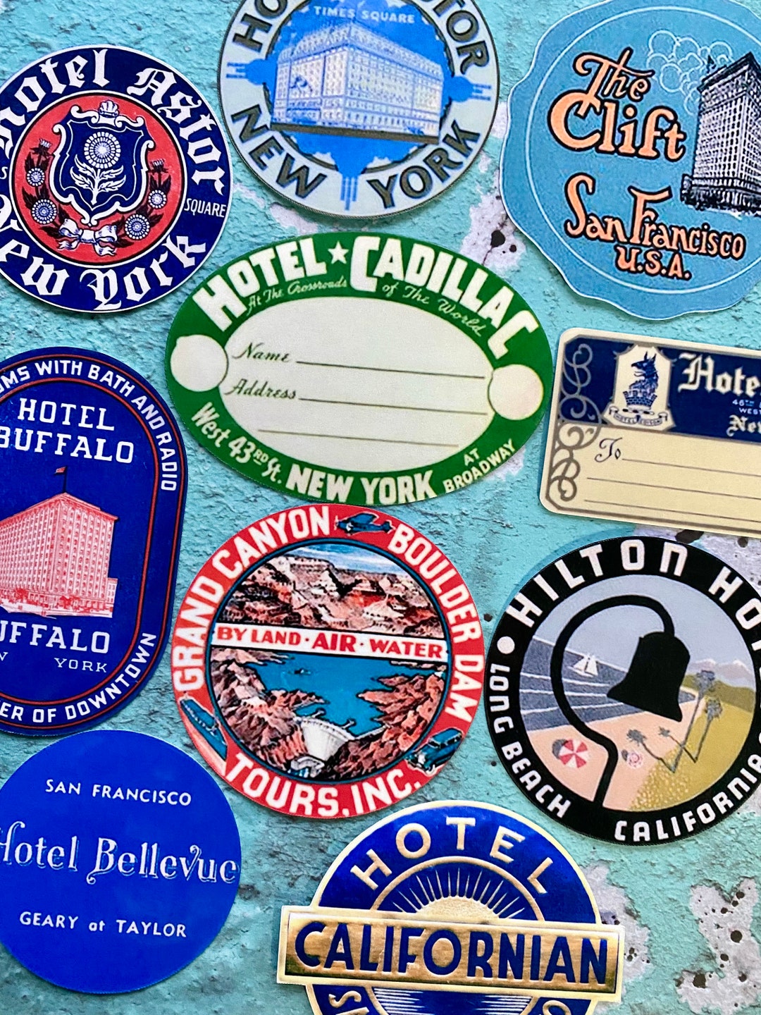 Pack of 10 Waterproof Vinyl Vintage Travel Stickers, Retro Luggage ...