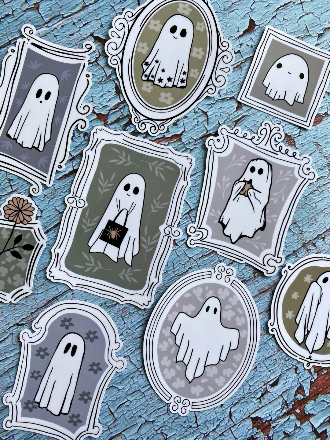 Pack of 9 Waterproof Vinyl Cute Ghosts Stickers, Halloween Fall Ghost ...