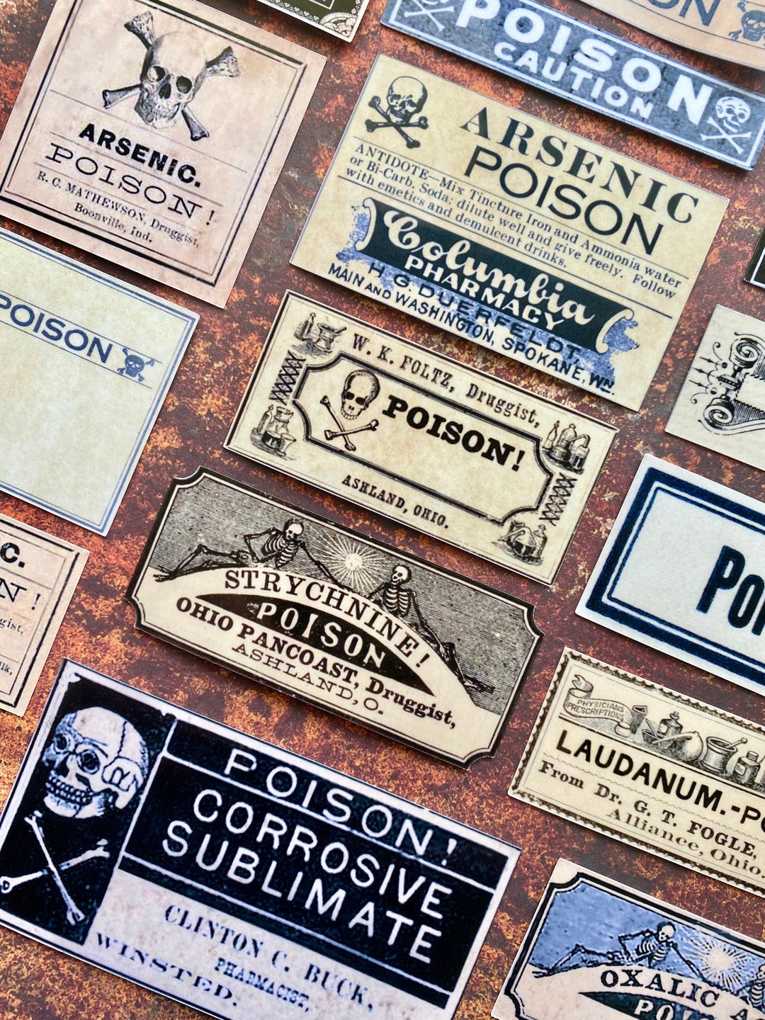 Pack of 15 Waterproof Vinyl Vintage Poison Label Stickers, Antique ...