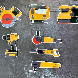 Pack of 7 Waterproof Vinyl Power Tool Stickers, Construction Hard Hat ...