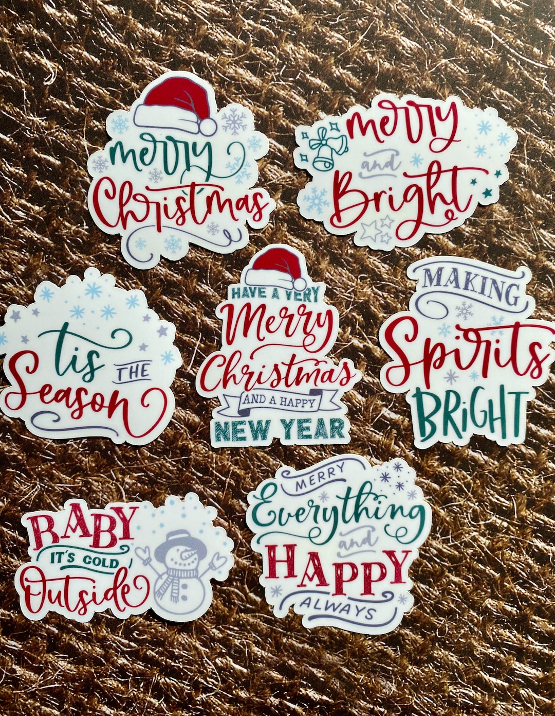 Pack of 7 Waterproof Vinyl Christmas Stickers, Seasonal Holiday Sticker ...