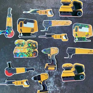 Pack of 7 Waterproof Vinyl Power Tool Stickers, Construction Hard Hat ...