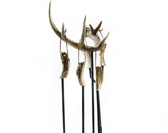 Whitetail Deer Antler Fireplace Tool Set Includes Three Fireplace Tools ...
