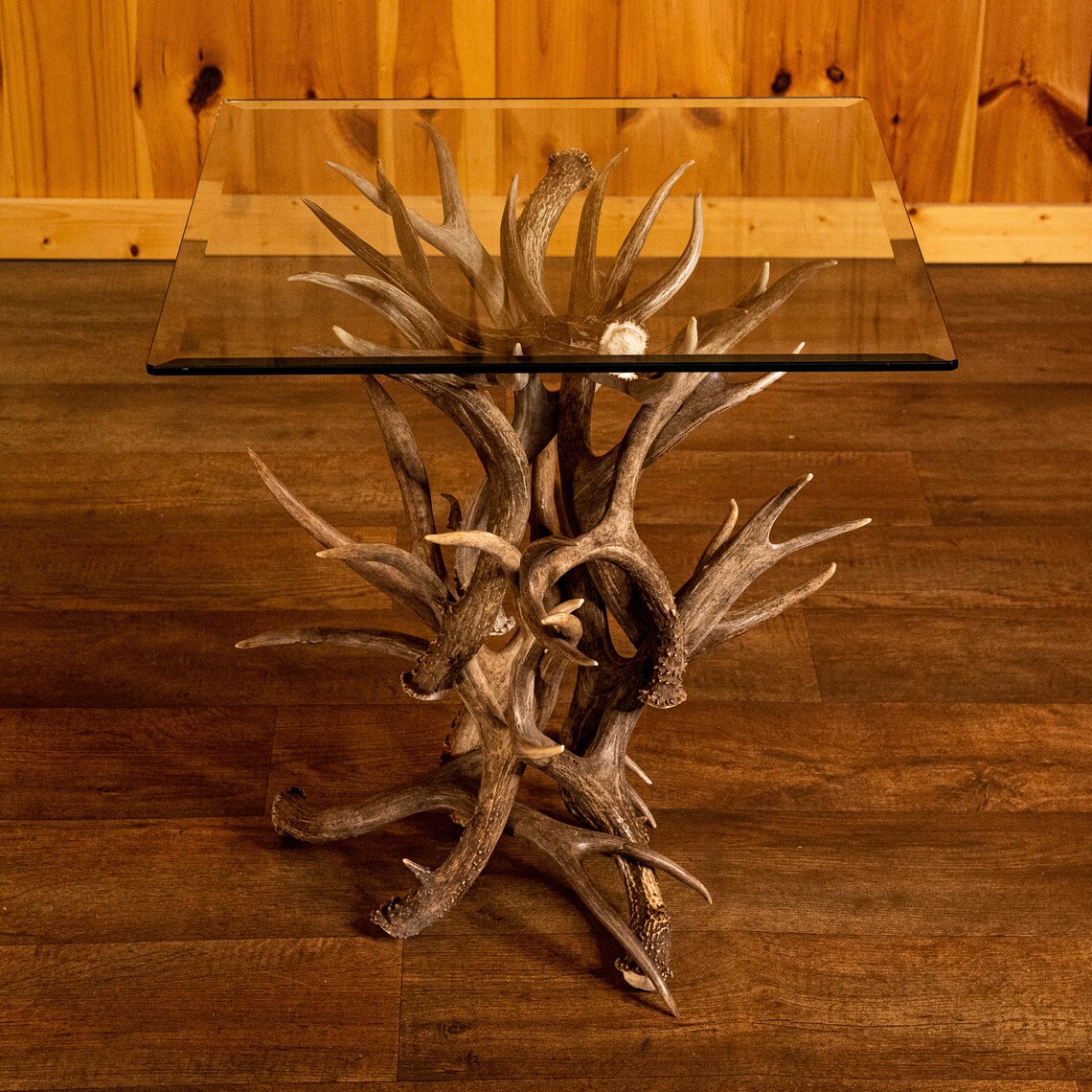Mule Deer Antler End Table With Glass Top - Etsy