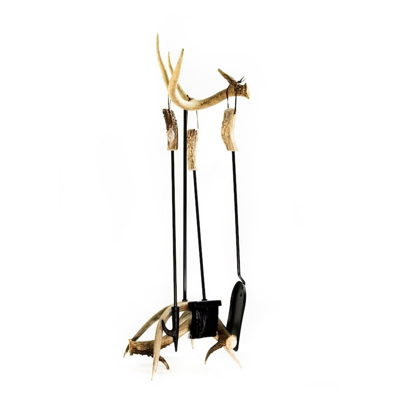 Whitetail Deer Antler Fireplace Tool Set: Rustic Fireplace Decor - Etsy