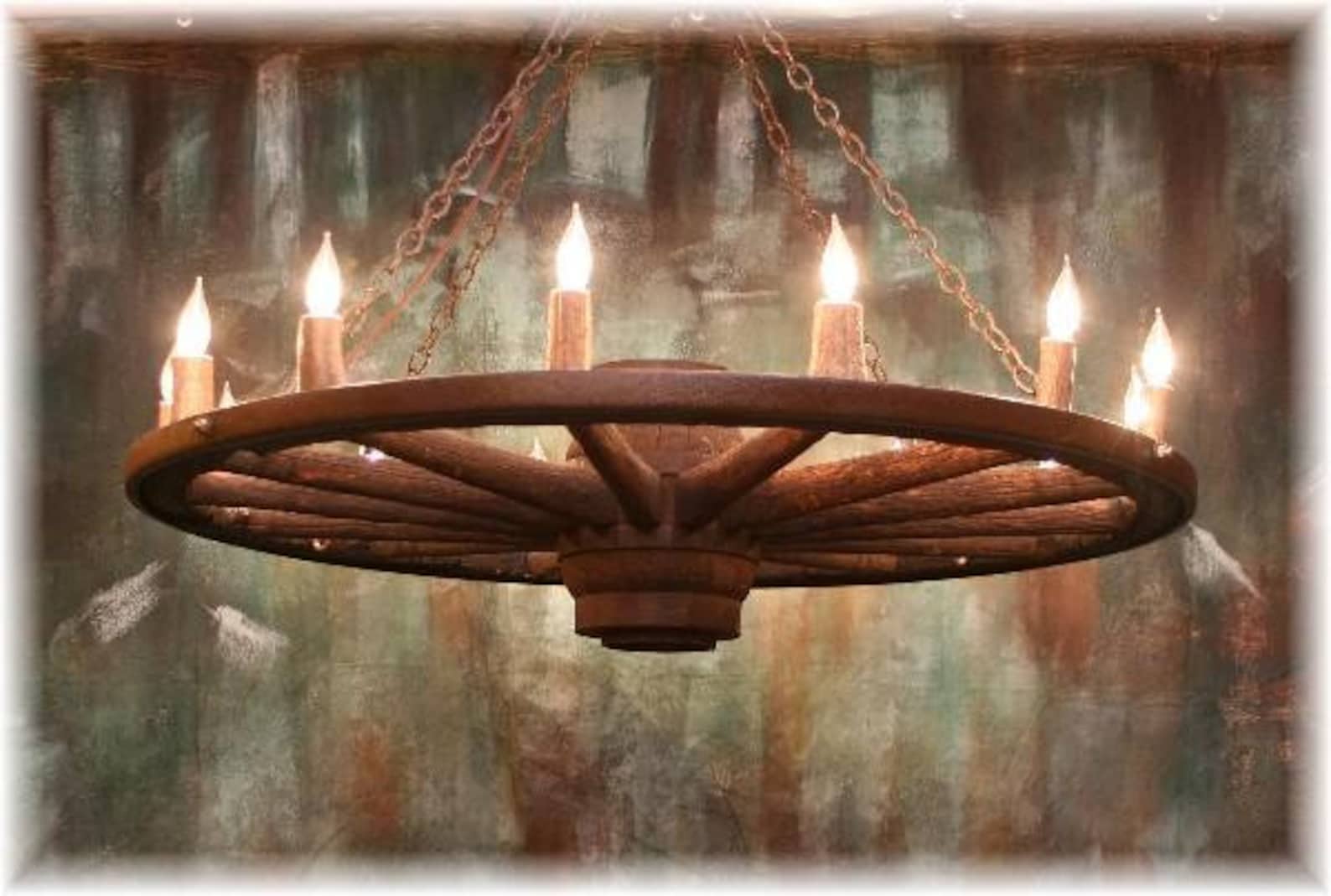 Rustic Wagon Wheel Chandelier: Farmhouse Lodge Lighting (38-52") - Etsy