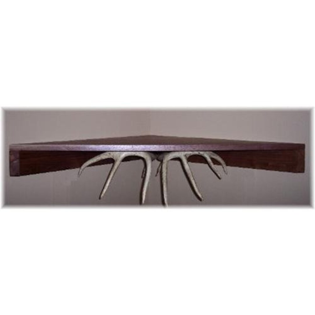 Corner Shelf With Shed Deer Antler Accent | Wood Rustic Decor Country ...