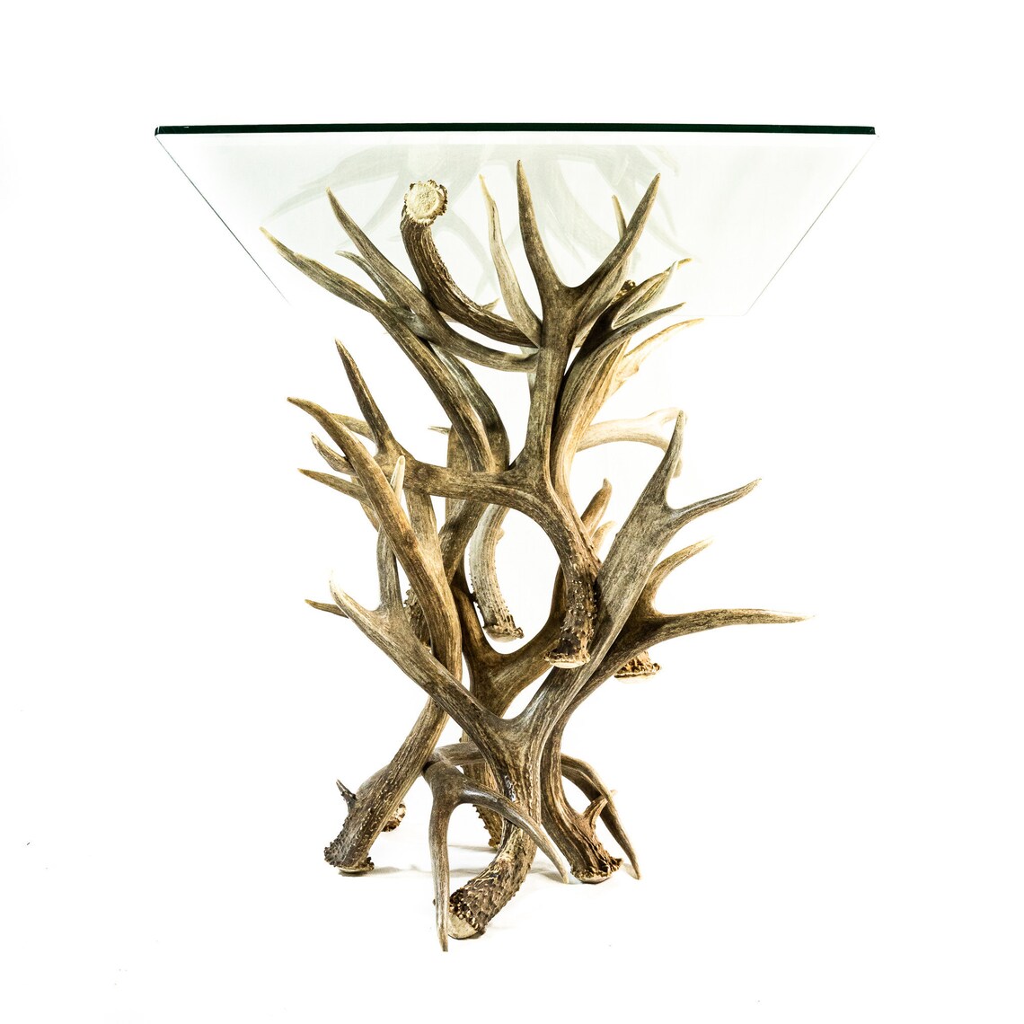 Mule Deer Antler End Table With Glass Top - Etsy
