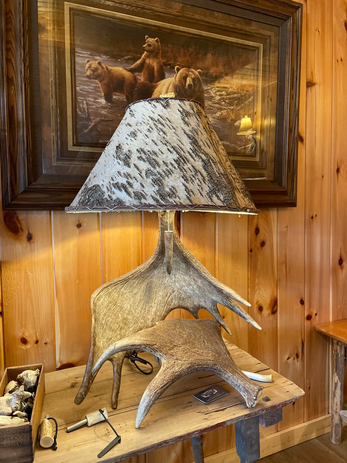 Large Moose Antler Table Lamp: Rustic Cabin Decor - Etsy